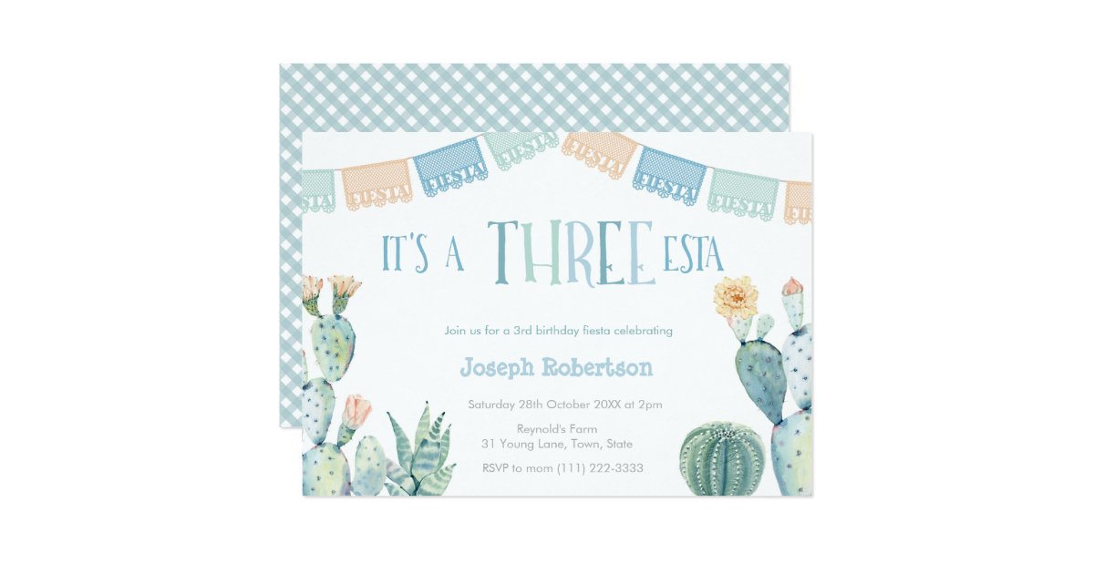 Three-esta - Mexican Fiesta Boy 3rd Birthday Party Invitation | Zazzle.com