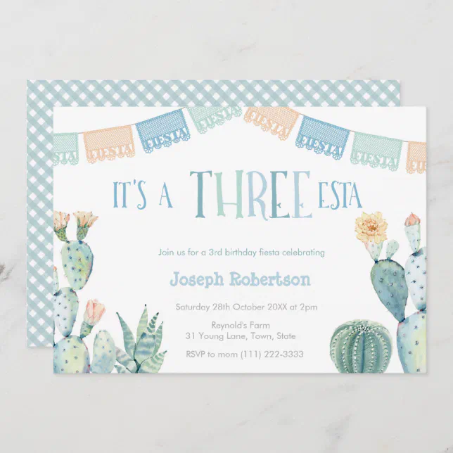 Three-esta - Mexican Fiesta Boy 3rd Birthday Party Invitation | Zazzle