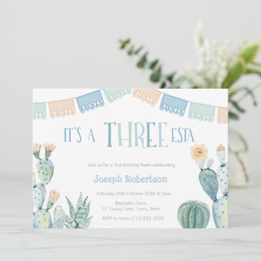 Three-esta - Mexican Fiesta Boy 3rd Birthday Party Invitation | Zazzle