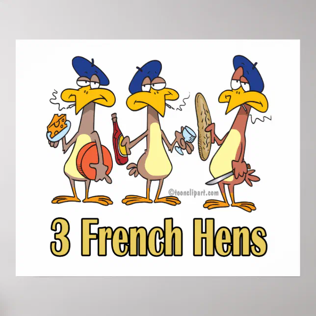 three french hens 3rd third day of christmas poster | Zazzle
