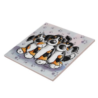 Three Funny Bernese Mountain Dogs Cartoon Ceramic Tile | Zazzle