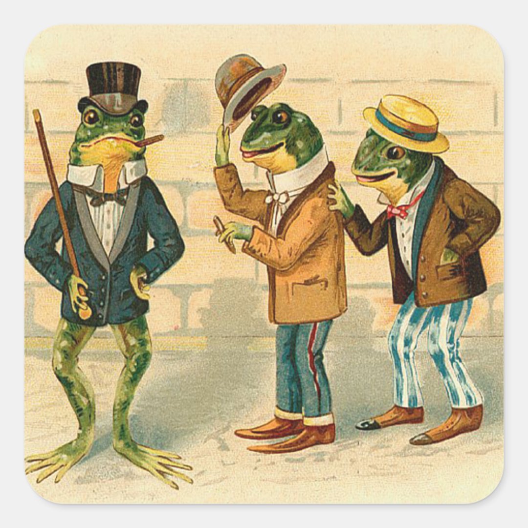 Three Funny Frogs Square Sticker | Zazzle