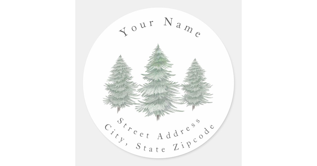 'Three Hand Drawn Evergreen Trees' Labels | Zazzle
