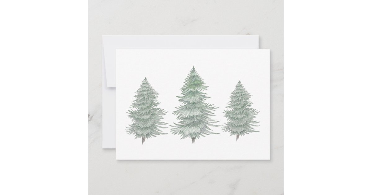 Three Hand Drawn Evergreen Trees Note Card | Zazzle