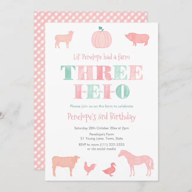 THREE-IEIO Pink Pumpkin 3rd Birthday Party Invitation | Zazzle