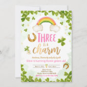 Three Is A Charm St Patrick's 3rd Birthday Party Invitation | Zazzle