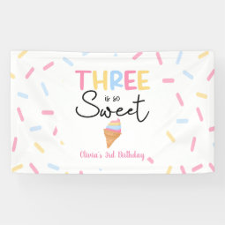 Three Is So Sweet Ice Cream 3rd Birthday Party Banner | Zazzle