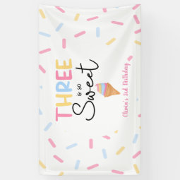 Three Is So Sweet Ice Cream 3rd Birthday Party Banner | Zazzle