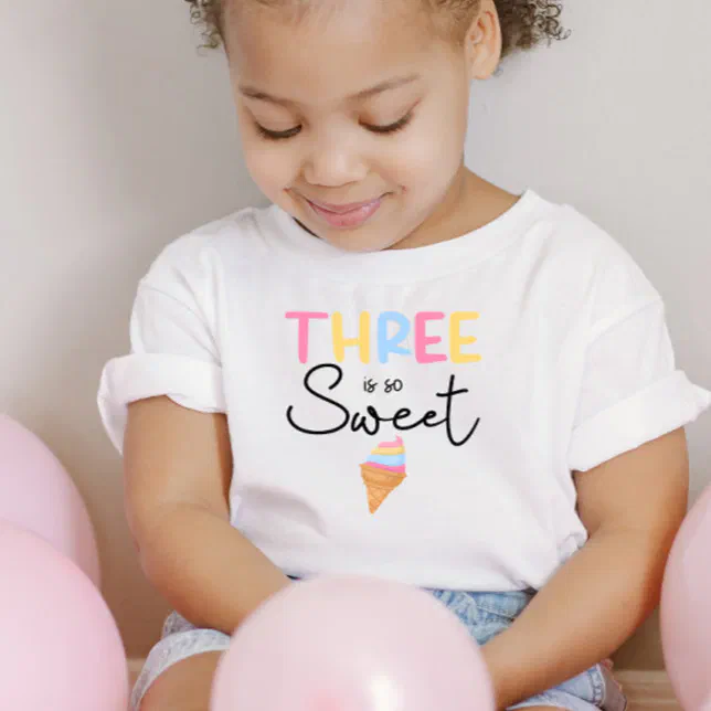 Three Is So Sweet Ice Cream Summer 3rd Birthday Toddler T-shirt | Zazzle