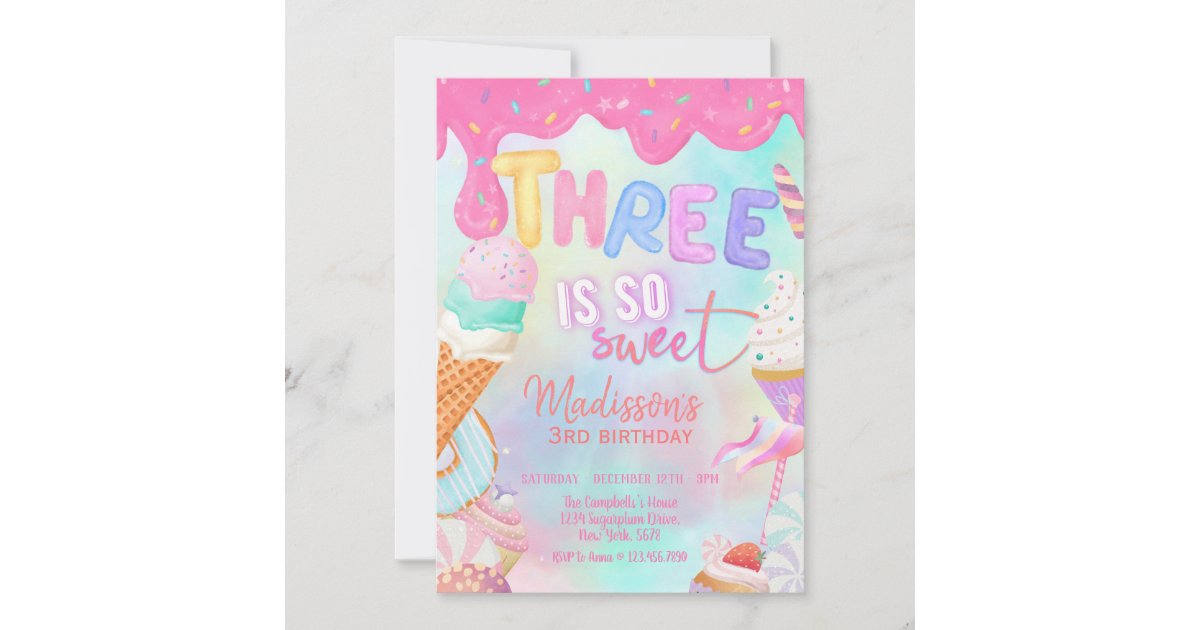 three is so sweet invitation | Zazzle