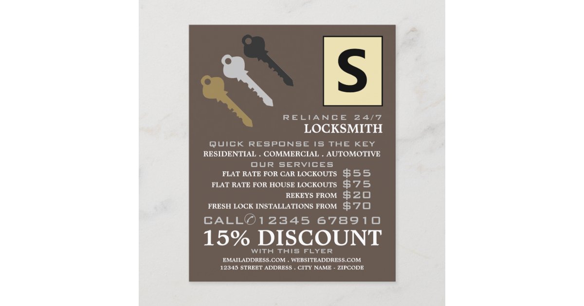 Three Keys & Logo, Locksmith Advertising Flyer | Zazzle