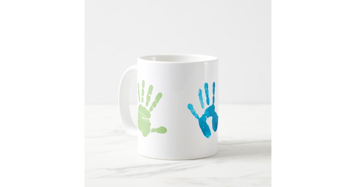 Three kids handprint print gift coffee mug | Zazzle