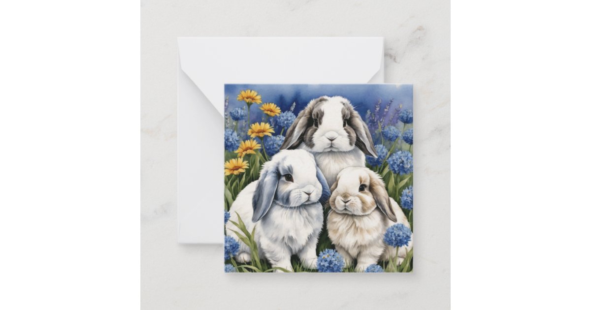 Three Little Lop Bunny Rabbits Note Card | Zazzle