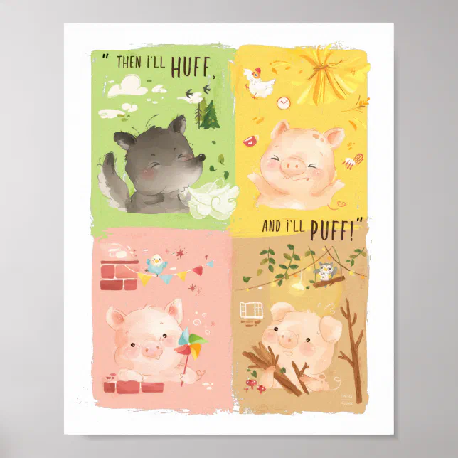 Three Little Pigs & Big Bad Wolf Poster | Zazzle