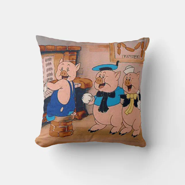 Three Little Pigs Nursery Rhyme American MoJo Pill Throw Pillow | Zazzle
