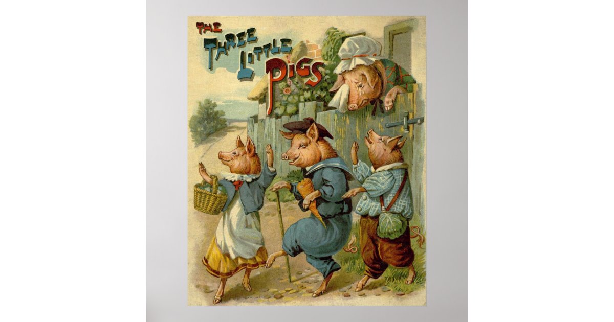 Three Little Pigs Vintage Fairy Tale Poster | Zazzle
