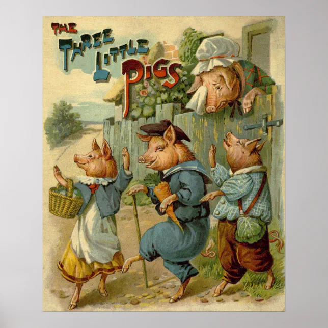 Three Little Pigs Vintage Fairy Tale Poster | Zazzle