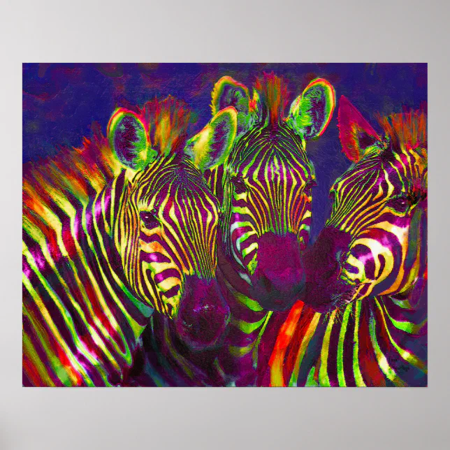 three neon zebras poster | Zazzle