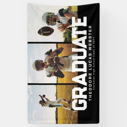 Three photo graduate bold sporty black graduation banner | Zazzle