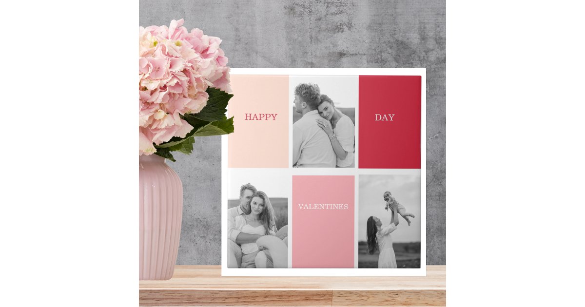 Three Photos | Happy Valentines Day Ceramic Tile | Zazzle