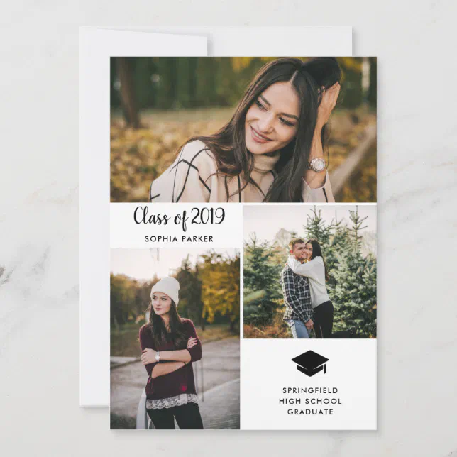 Three Photos | Modern Typography Graduation Party Invitation | Zazzle