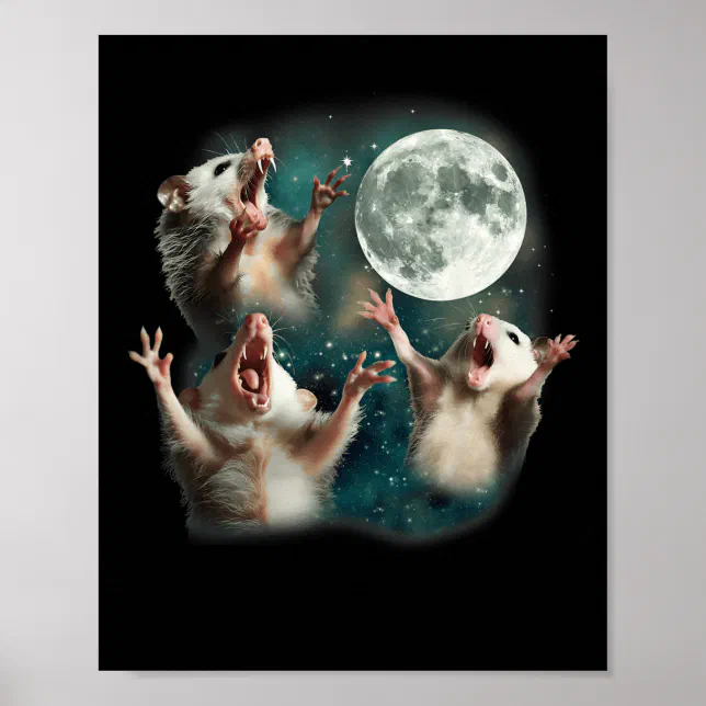 Three Possum Moon _ 3 Opossum Funny Weird Cursed M Poster | Zazzle