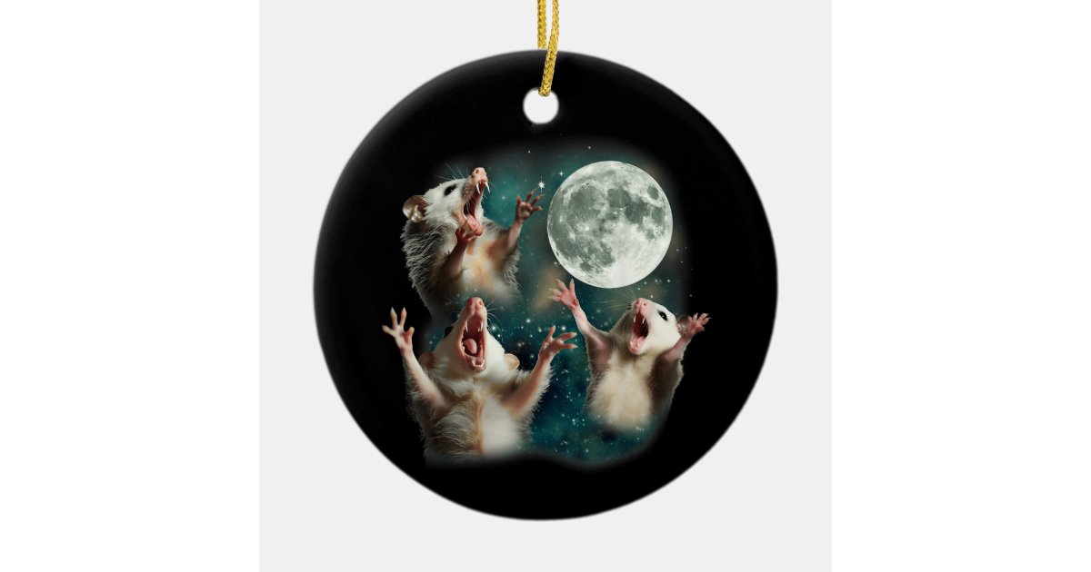 Three Possum Moon 3Opossum Funny Weird Cursed Meme Ceramic Ornament ...