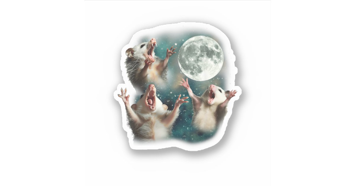 Three Possum Moon 3Opossum Funny Weird Cursed Meme Sticker | Zazzle