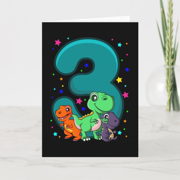 THREE REX 3 Year Old 3rd Birthday Kids Dino Card | Zazzle.com