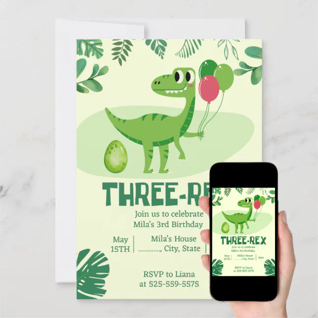 Three Rex 3rd Dinosaur Birthday invitation | Zazzle