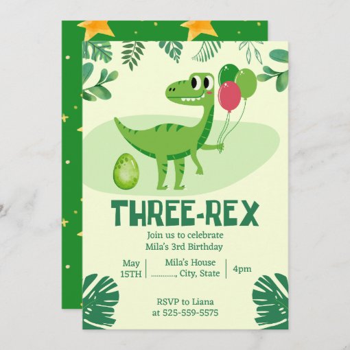 Three Rex 3rd Dinosaur Birthday invitation | Zazzle