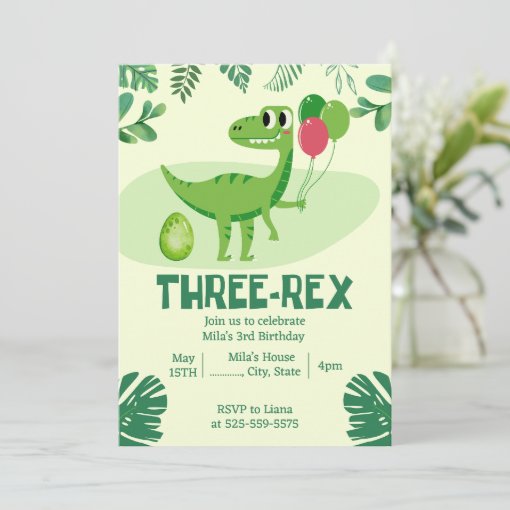 Three Rex 3rd Dinosaur Birthday invitation | Zazzle