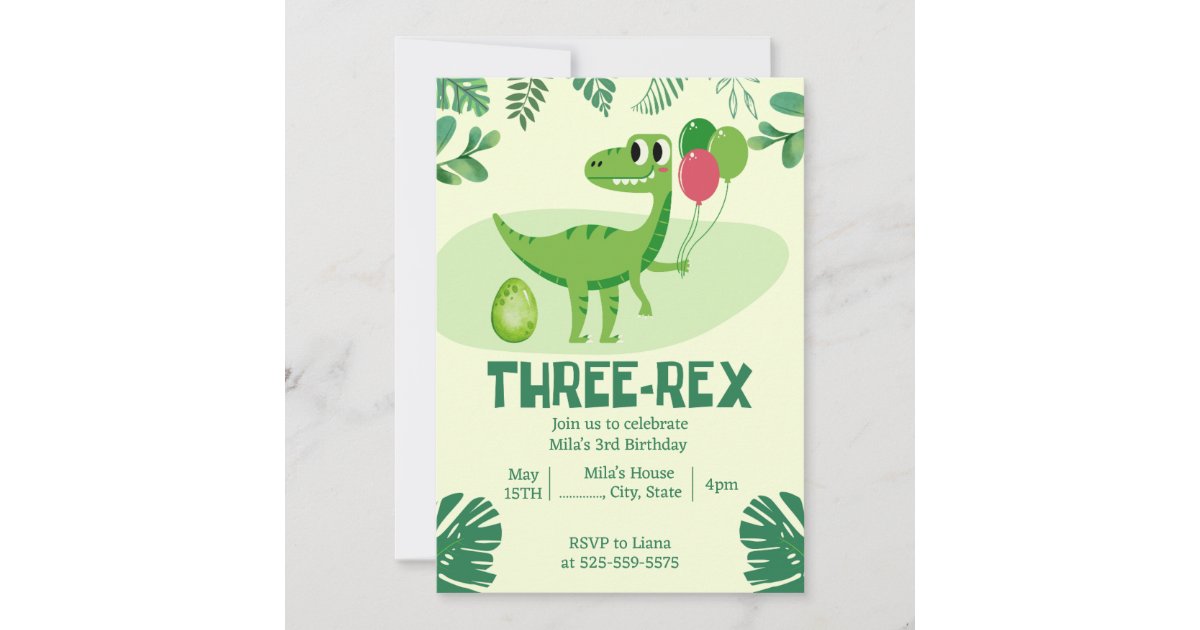 Three Rex 3rd Dinosaur Birthday invitation | Zazzle