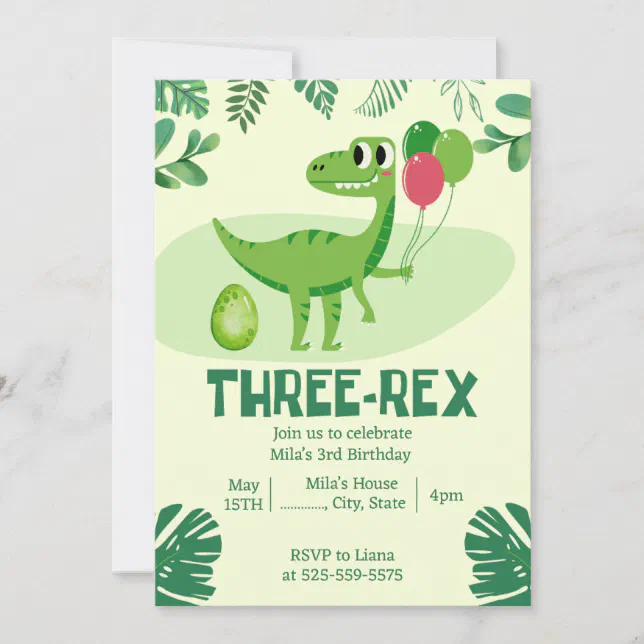 Three Rex 3rd Dinosaur Birthday invitation | Zazzle