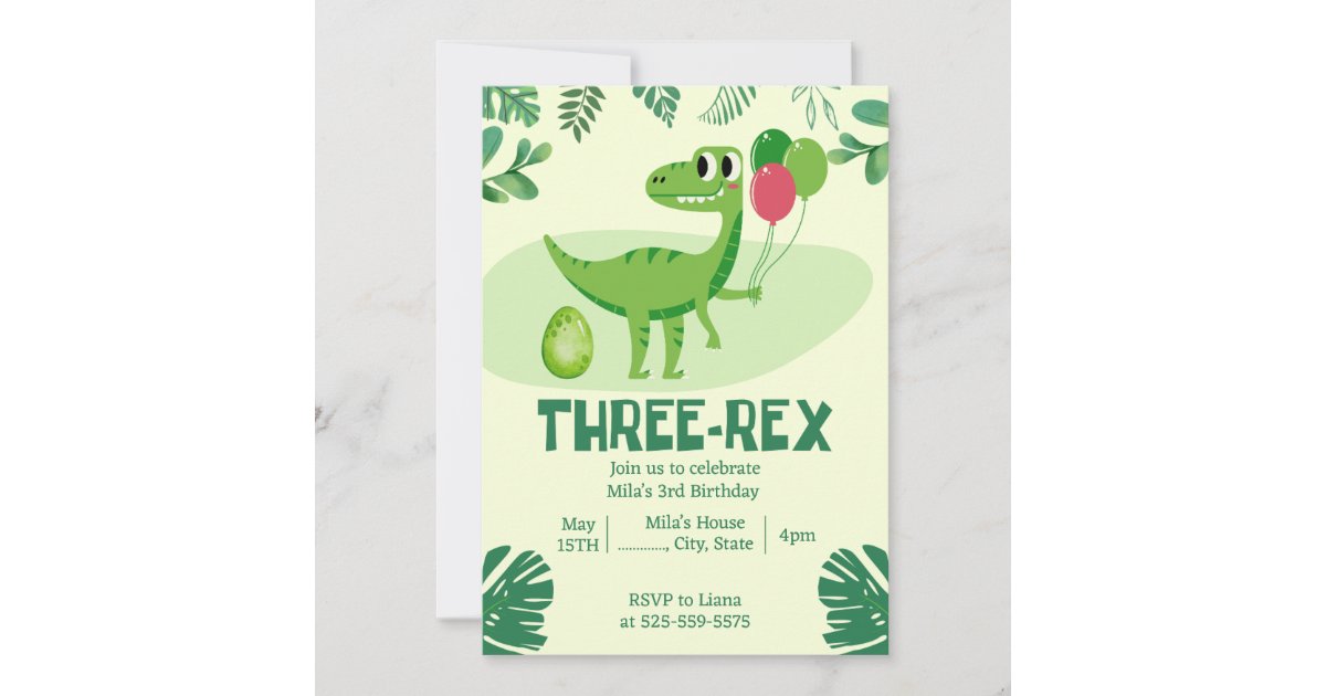 Three Rex 3rd Dinosaur Birthday invitation | Zazzle
