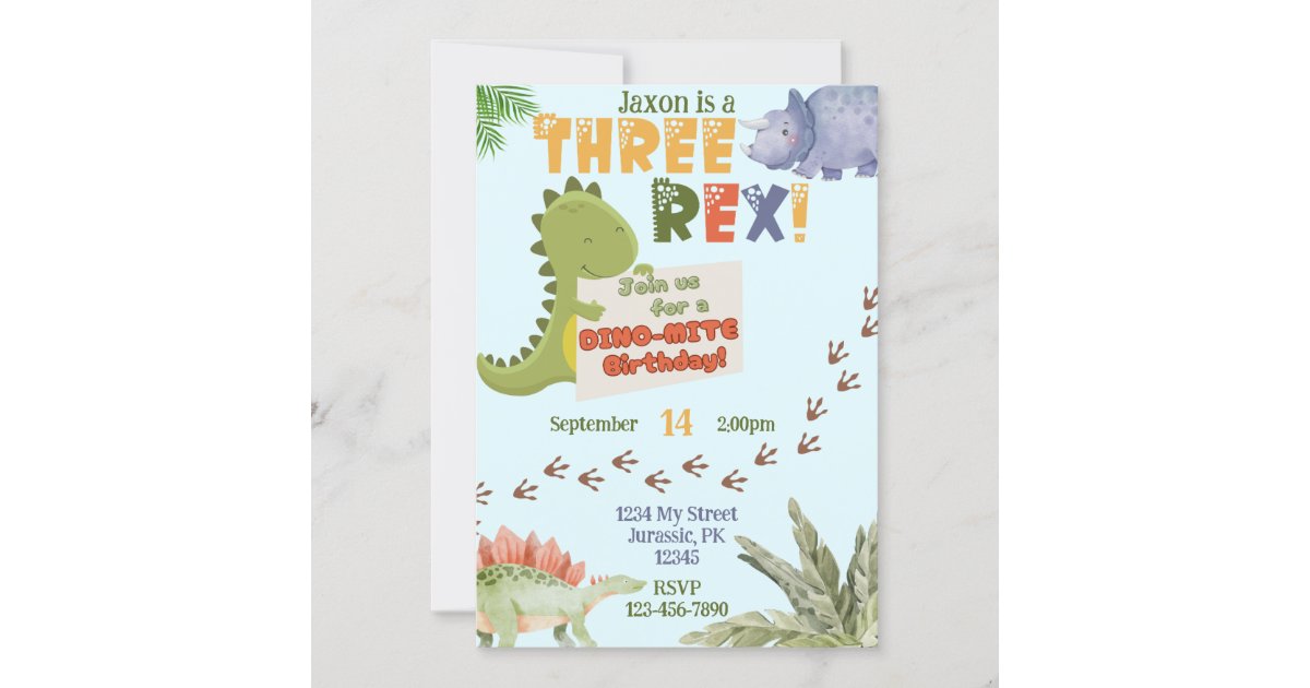 THREE-REX Birthday Invitation | Zazzle