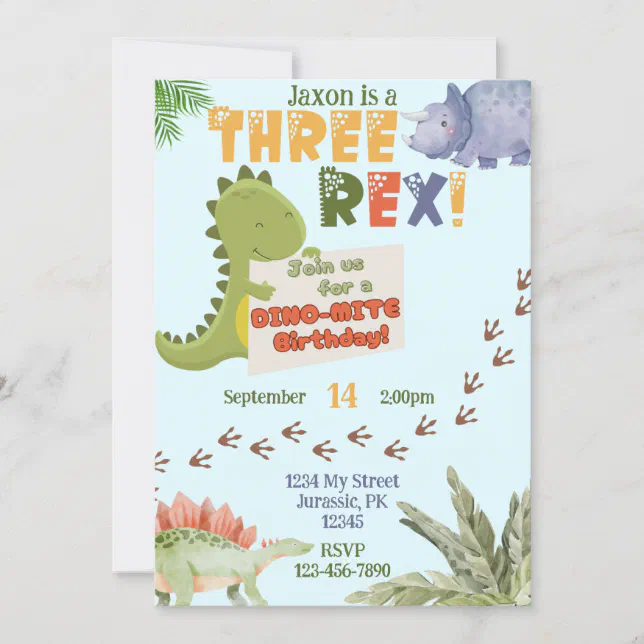 THREE-REX Birthday Invitation | Zazzle