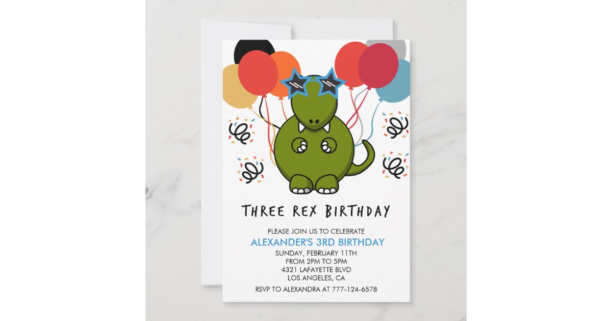 Three rex birthday invitation dinosaur 3rd Cool | Zazzle