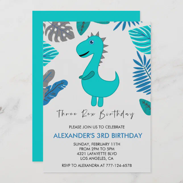 Three rex birthday invitation tyrannosaurus third | Zazzle