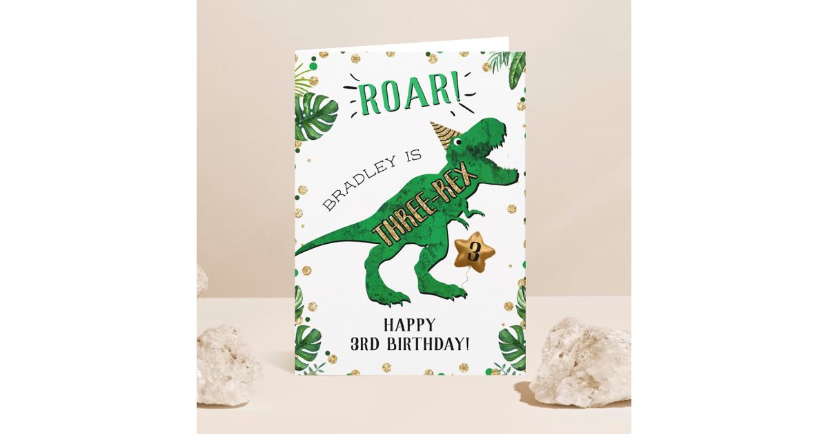 Three-Rex Dinosaur 3rd Birthday Card | Zazzle