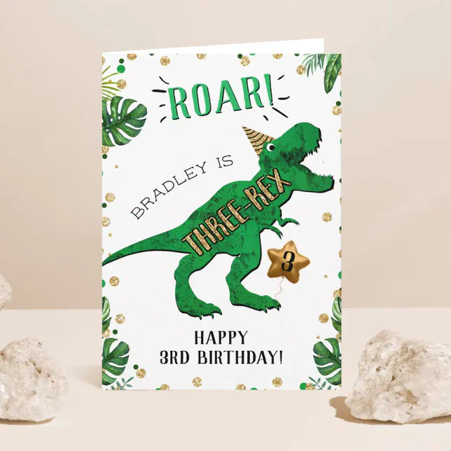 Three-Rex Dinosaur 3rd Birthday Card | Zazzle