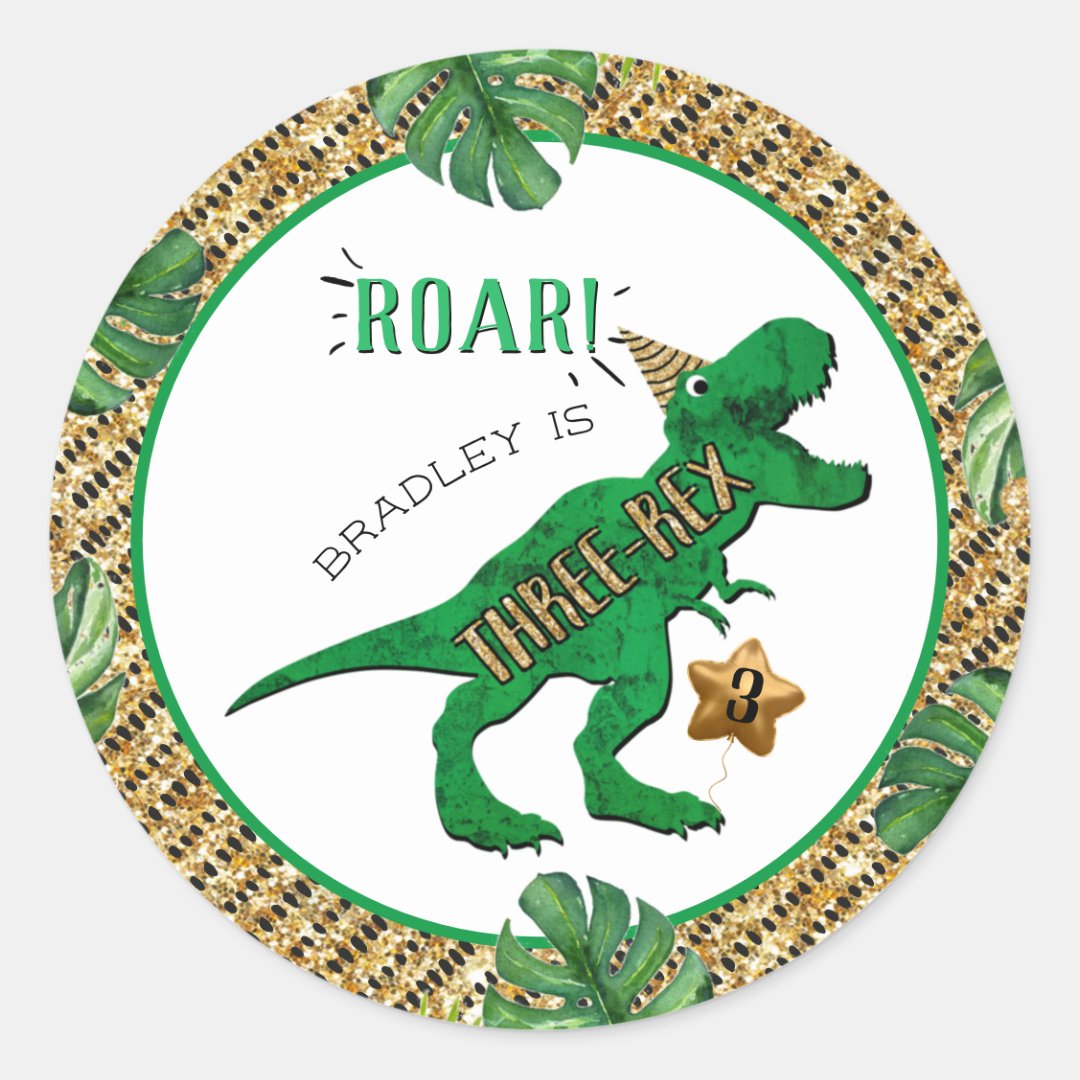 Three-Rex Dinosaur 3rd Birthday Classic Round Sticker | Zazzle