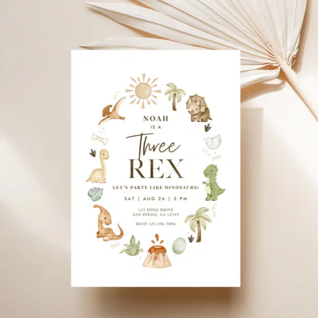 Three Rex Dinosaur 3rd Birthday Invitation | Zazzle