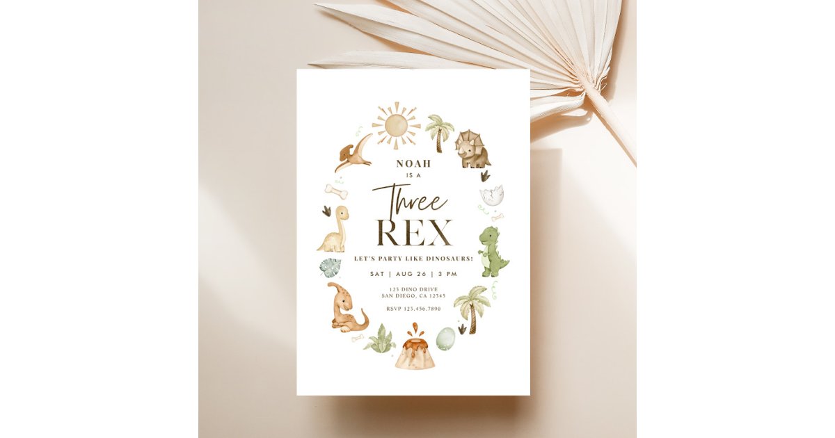 Three Rex Dinosaur 3rd Birthday Invitation | Zazzle
