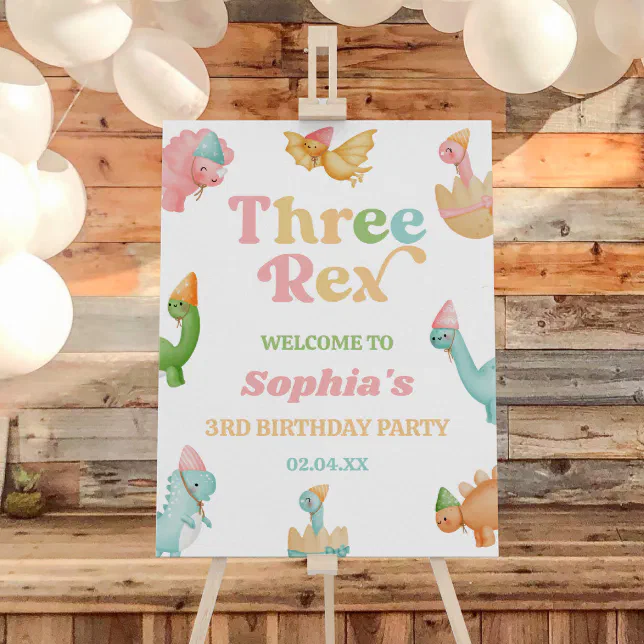 Three Rex Dinosaur 3rd Birthday Party Welcome Sign | Zazzle