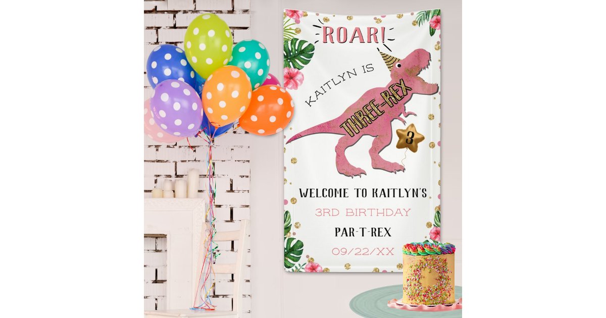 Three-Rex Dinosaur 3rd Birthday Welcome Banner | Zazzle