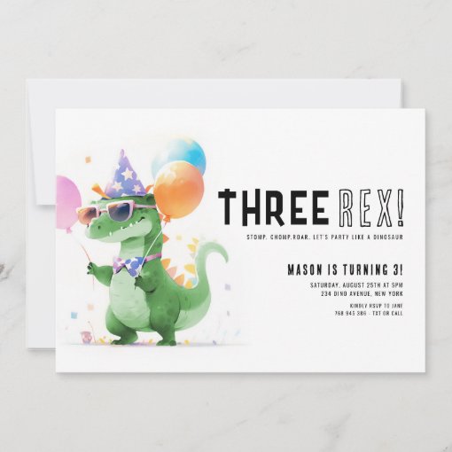 Three Rex Dinosaur Birthday Invitation | Zazzle