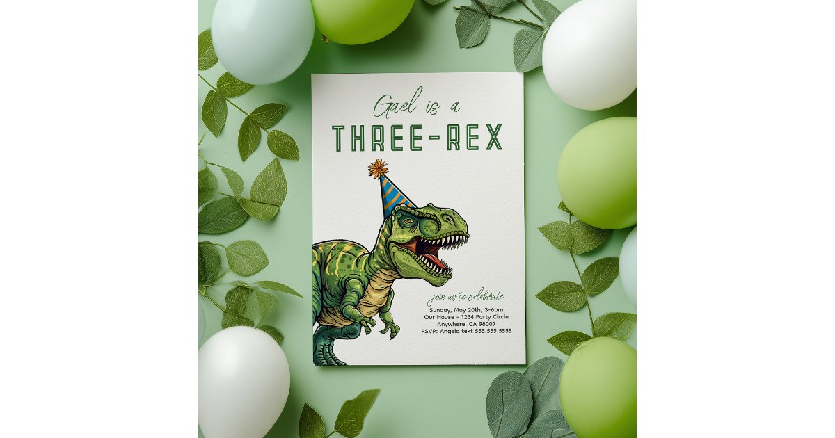 Three-Rex Dinosaur Birthday Invitation | Zazzle