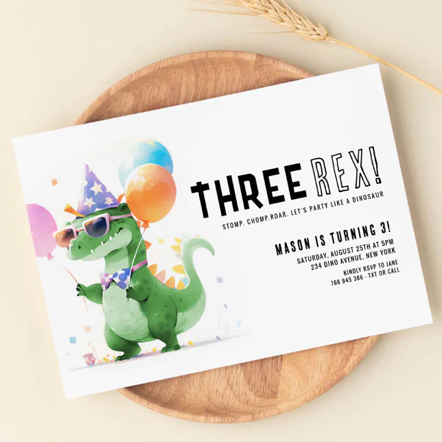 Three Rex Dinosaur Birthday Invitation | Zazzle