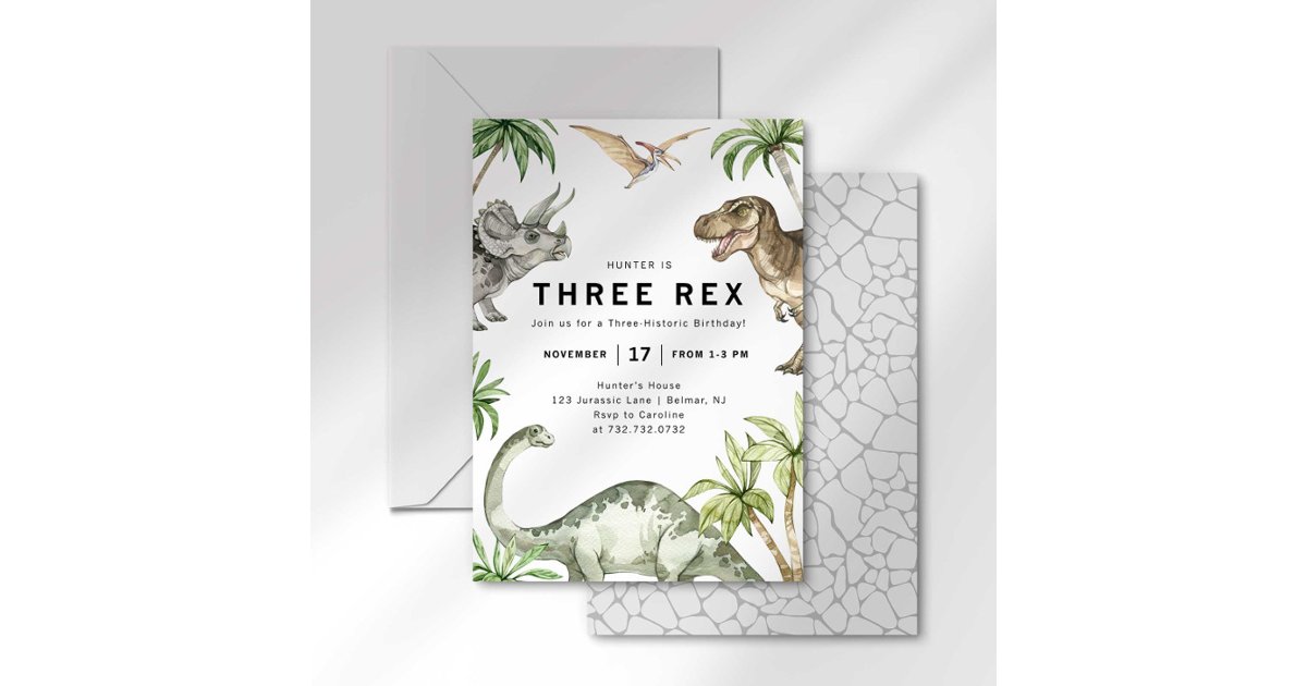 Three Rex Dinosaur Birthday Invitation | Zazzle